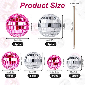 30pcs Disco Ball Cupcake Toppers, 70s Retro Cake Decorations with Stick Shiny Mini Disco Ball Picks Disco Theme Party Supplies for Dessert Birthday Decorations Ornament Small (Pink, Silver)