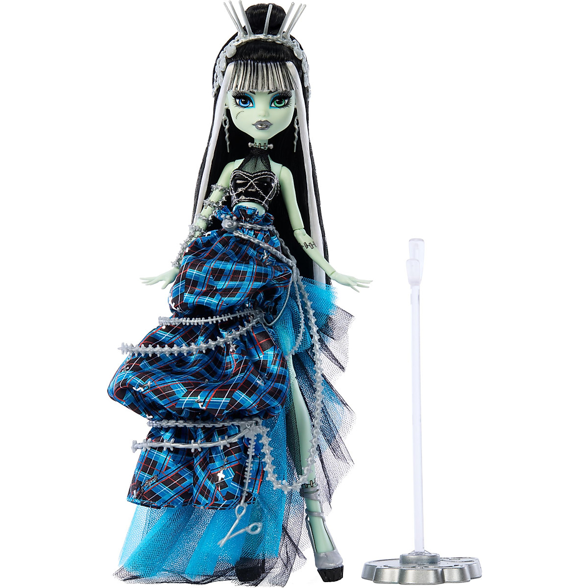 Monster High Doll, Frankie Stein Stitched in Style Fashion Collectible, Blue Plaid Couture Gown & Sewing-Inspired Accessories (Amazon Exclusive)