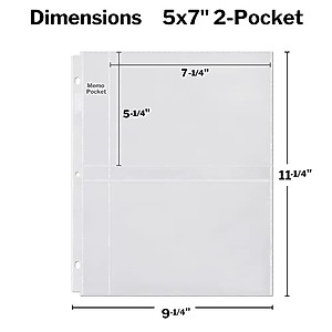 Dunwell Photo Album Refills 5x7 - (25 Pack), for 100 Pictures, Photo Sleeve Inserts for 3-Ring Binder, 2-Pocket Photo Page for 5 x 7 Photographs, Postcards, Recipe Cards