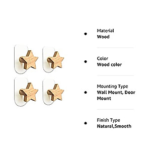 Yisiziyo Beech Wood Coat Hooks 4 Pieces Kids Room Decor Sticky Hooks Strong No Marking Glue No Drilling Required
