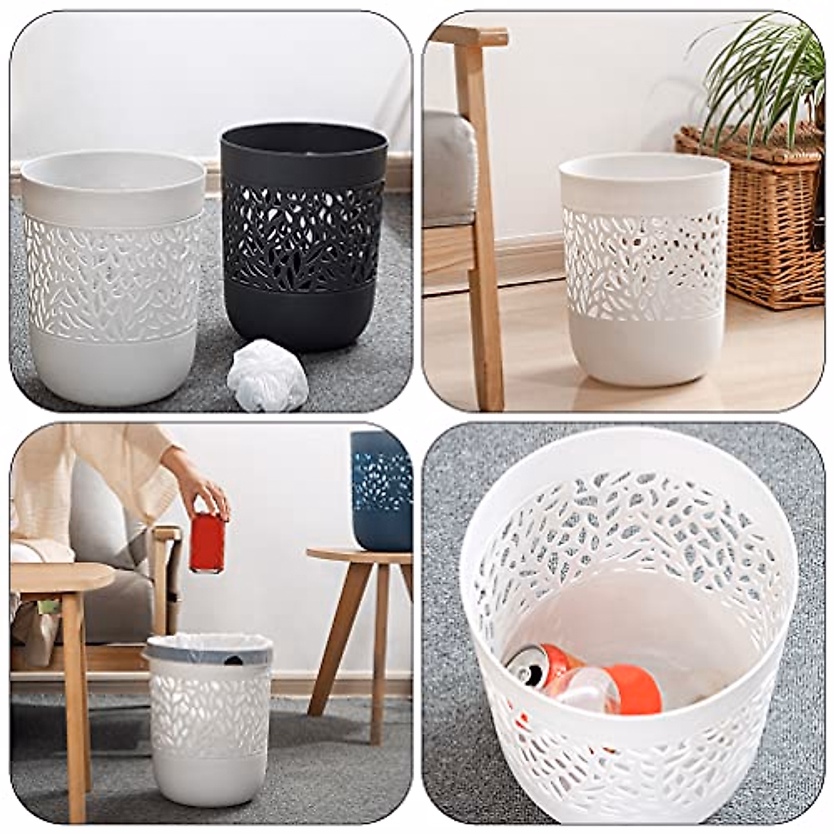 jojofuny 2pcs Small Trash Can Wastebasket Hollow Plastic Wastepaper Baskets Trash Can Garbage Container Bin for Bathroom Bedroom Kitchen Home Office and Kids Room Waste Use