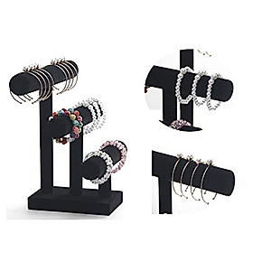 Wuligirl 3 Tier T-Bar Bracelet Jewelry Display Stand Bangle Organizer Storage Holder Velvet Black (3T Bar)