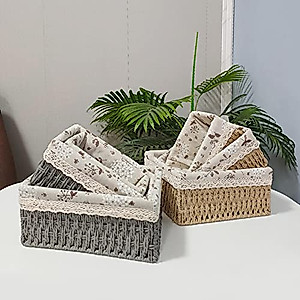 ＫＬＫＣＭＳ Multipurpose Rattan Storage Basket Decorative Baskets for Living Room Tabletop Bedroom, Medium Grey A