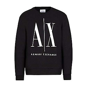 A｜X ARMANI EXCHANGE Men's Icon Project Embroidered Pullover Sweatshirt, Black, XL