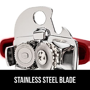 Gorilla Grip Hand Held Can Opener and Vegetable Peeler, Large Lid Openers Rust Proof, Kitchen Food Peelers Safe Blade Guard, Both in Red, 2 Item Bundle