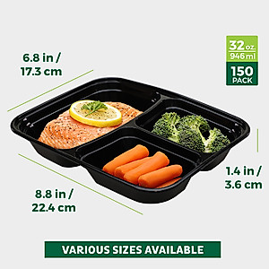 Freshware Meal Prep Containers [150 Pack] 3 Compartment with Lids, Food Containers, Lunch Box, Stackable, Bento Box, Microwave/Dishwasher Safe (32 oz)