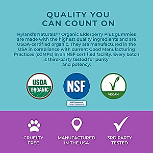 Hyland's Naturals Organic Elderberry Plus Gummies, Organic Black Elderberry with ZINC and Vitamin C, Immune Support Supplement for Adults, 60 Vegan Gummies (30 Days)