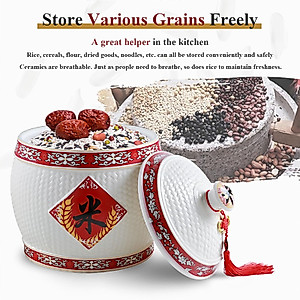 Ceramic Rice Jar With Lid Traditional Chinese Style Food Storage Jars Classic Food Dispensers Ceramic Household Rice Storage Box With Lid Suitable For Cereal, Flour, Sugar, Coffee, Rice(C-30*30*35cm)