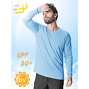 KEFITEVD Men Long Sleeve T Shirts Outdoor Summer Shirts Sun Shirts UV Protection Long Sleeve Rash Guard UPF 50+ Casual Hiking T-Shirt Top Blue