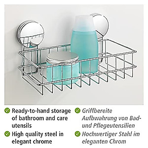 WENKO Static-Loc Plus Wall Osimo Bathroom Shelf No Drilling Required, Alloy Steel (PET) ABS Plastic, Chrome, 24 x 13 x 13,5 cm