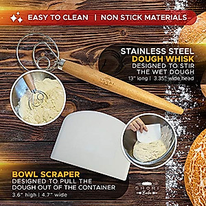 Shori Bake Banneton Bread Proofing Basket Set of 2 Round 9 Inch + Sourdough Bread Making Tools Kit, Baking Gifts for Bakers, Brotform Liner, Bread Lame, Dough Scraper, Bowl Scraper, Danish Dough Whisk