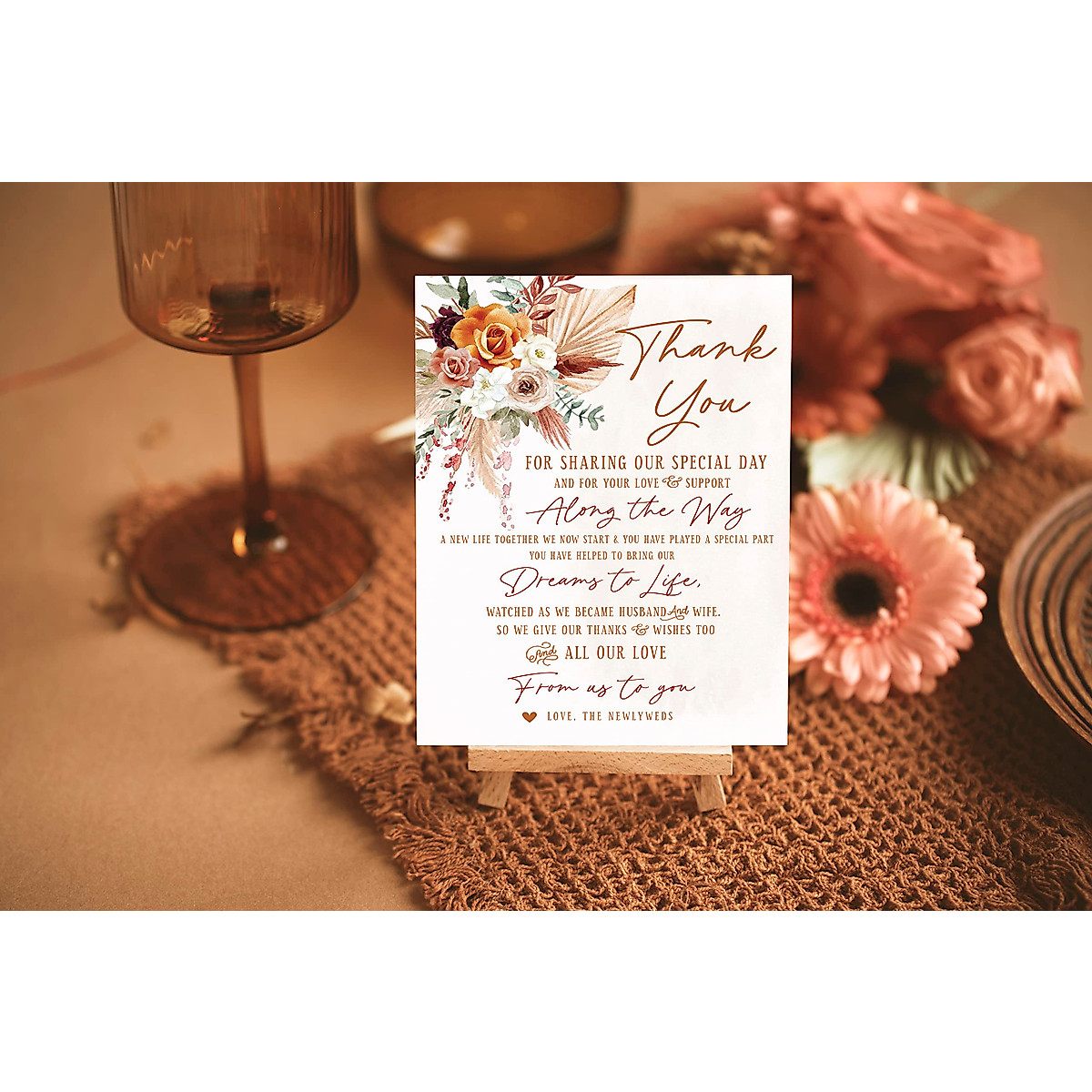 Your Main Event Prints 50 Boho Orange and Terracotta Floral Wedding Thank You Place Setting Cards, Great For Adding to Your Table Centerpieces and Wedding Decorations for Receptions, Pack of 50 Cards