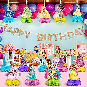14 Pieces Princess Themed Party Decorations, Princess Honeycomb Centerpieces 3D Double Sided Table Cake Toppers Decorations Birthday Party Supplies for Kids Girls Baby Shower