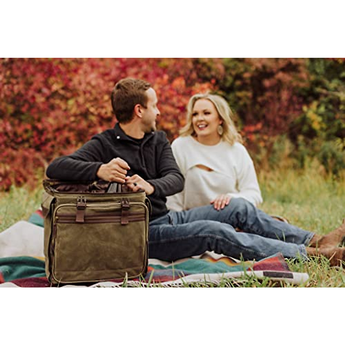 LEGACY - a Picnic Time Brand Somm - 12 Bottle Insulated Waxed Canvas Wine Bag with Rolling Cart, Khaki Green with Brown Accents