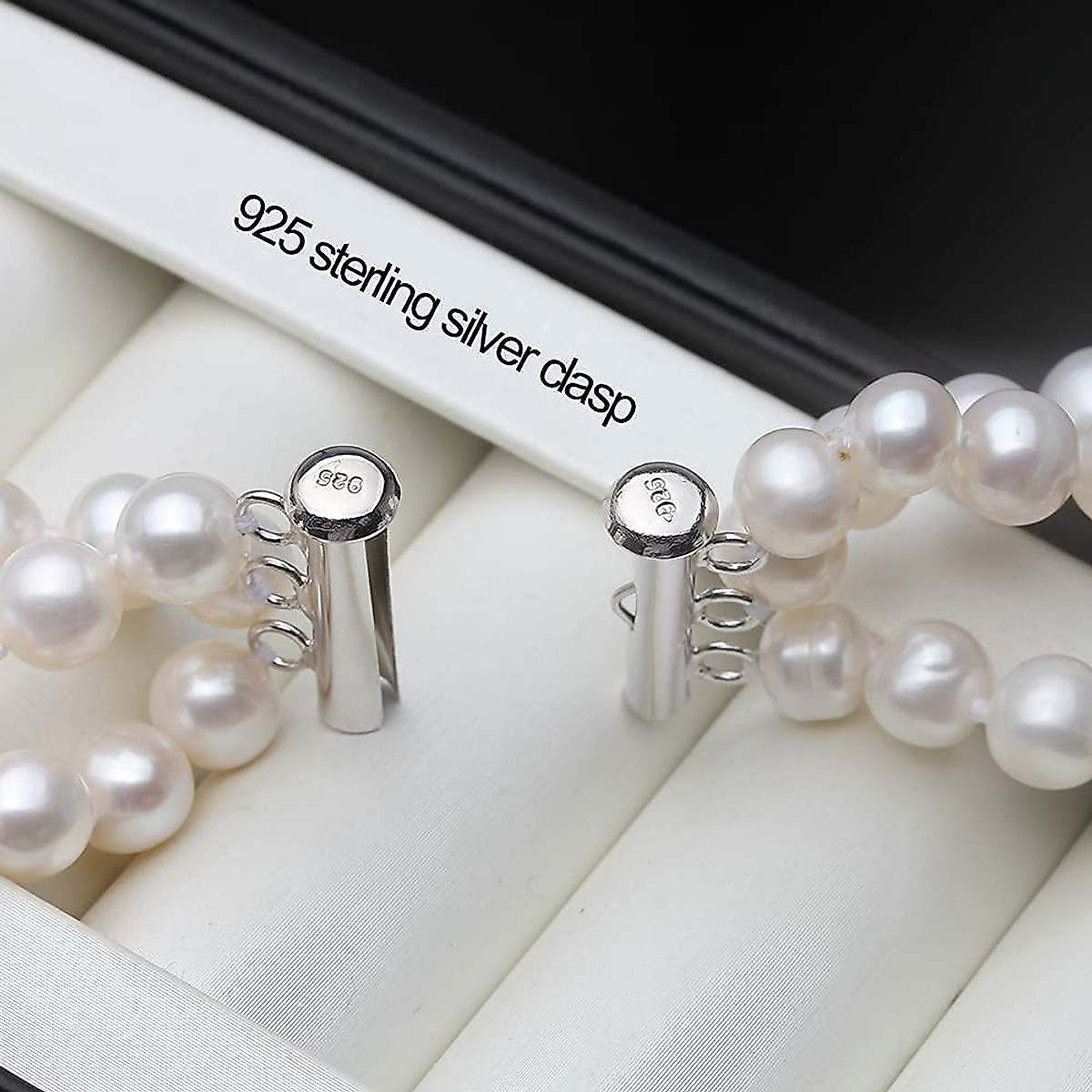 3 Multiple Layered Triplets Strand Pearl Necklace for Women,White Freshwater Pearls Necklace Mother's Day Gift