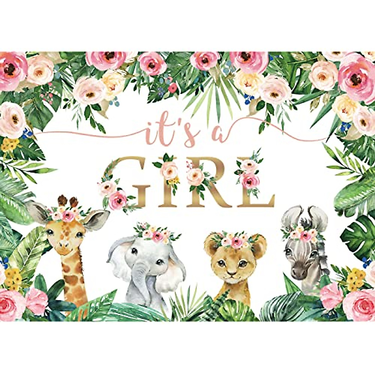 Maijoeyy 7x5ft Safari Baby Shower Decorations for Girl Baby Shower Party It’s a Girl Baby Shower Backdrop Safari Animals Girl Baby Shower Backdrop for Photography