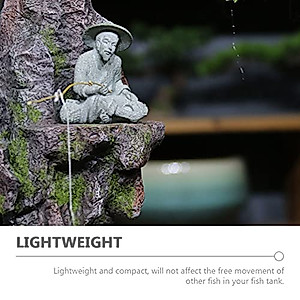 GANAZONO Fishing Accessories Mini Fisherman Statue Sandstone Chinese Oldman Sitting Fishing Garden Statue Fish Tank Ornament Asian Bonsai Pot Decoration 2pcs Plants Decor