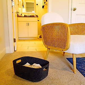 Welaxy Large Storage Basket Felt Open Desk Organize bin Shelf Box with handles lightweight carry for Magazines Books Junk Kids Toys Pet Clothes Laundry (Charcoal)