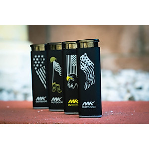 MK Lighter Outdoor Series Alpine Set 5-Pack Assorted Design Multipurpose Refillable, Windproof Flame, Slip guard Candle & BBQ, Prepping & Camping Supplies, Survival Lighters (FREEDOM)