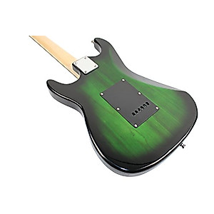 Stedman Pro EG39-TGRB-10W Beginner Series Electric Guitar with Case, Strap, Cable, Capo, Picks, Electronic Tuner, String Winder and Polish Cloth, 10W Amp, Transparent Green/Black Picguard