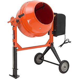 TABU Electric Cement Mixer, 5.0 Cu Ft Portable Concrete Mixer, Mortar Mixing for Stucco/Seeds, Freestanding Cement Mixing Tools with Wheels for Stucco