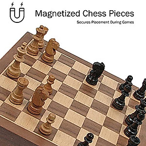 Hey! Play! Classic Strategy Chess Board Game Set - Inlaid Wood Magnetic Chess Board with Storage Drawer for Hand-Carved Staunton Chessmen by Trademark Games,Brown,1.375x9.875x9.875