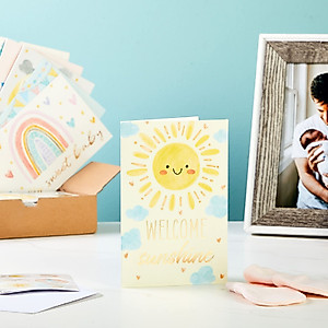 Pipilo Press 24 Sets Unisex Baby Shower Cards with Envelopes and Sticker Seals, 6 Designs for Girl or Boy (4 x 6 In)