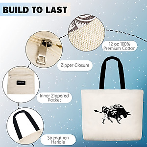 FIORICASA Taurus Gifts Women, Zodiac Canvas Tote Bag Aesthetic, 12 Constellation Reusable Cute Grocery Shoulder Bag with Zipper Pocket, Bulk Cotton Horoscope Handbag for Shopping,School,Books,Beach