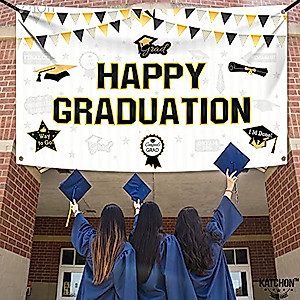 Happy Graduation Banner 2023 - 72x44 Inch, Class of 2023 Decorations | Happy Graduation Sign for Black and White Graduation Party Decorations 2023 | Graduation Backdrop for Graduation Decorations 2023