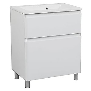 Sample of Cabinet Finish | Modern Free Standing Bathroom Vanity with Washbasin | Comfort White High Gloss Collection | Non-Toxic Fire-Resistant MDF-Omega Collection R-line 32"