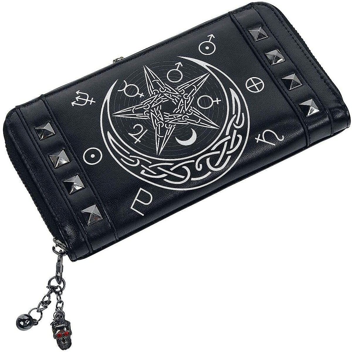 Lost Queen Hollow Zip Around Wallet Moon Star Astrological Solar System Studded Clutch