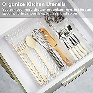 CHEFSTORY 23 PCS Clear Drawer Organizers Set, 4 Sizes Plastic Vanity Drawer Organizers and Storage Bins, Desk Drawer Organizer Trays with Non-slip Silicone Pads for Makeup,Bathroom and Kitchen