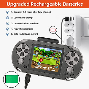 TaddToy 16 Bit Handheld Game for Kids Adults, 3.0'' Large Screen Preloaded 230 HD Classic Retro Video Games with USB Rechargeable Battery & 3 Game Cartridges for Birthday Gift for Kids 4-12 (Black)