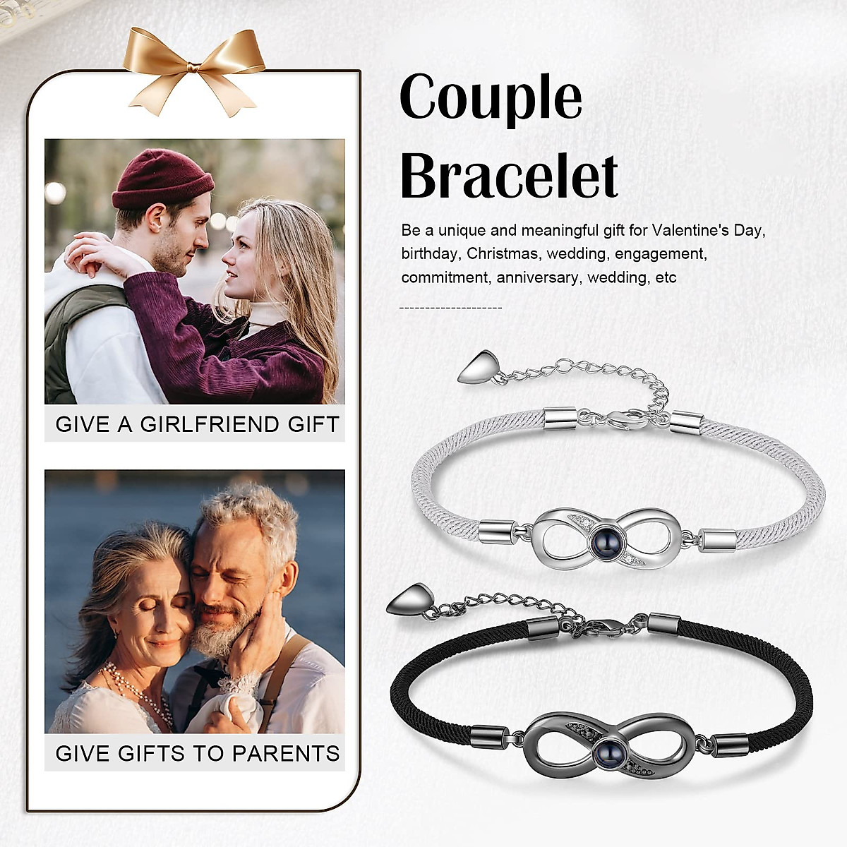 Nameinhea Custom Bracelet with Picture inside Personalized Photo Projection Bracelet,Picture Bracelet Personalized Photo Memorial Bracelet for Women Girlfriend Mom (Infinity)