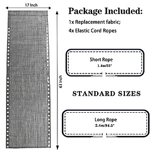 Zero Gravity Chair Replacement Fabric with Bungee Cord Kit, 17 Inch Wide Repair Cloth with Replacement Cord for Anti Gravity Chairs Outdoor Recliner Patio Lounge Chair Lawn Beach Sling Chair, Grey