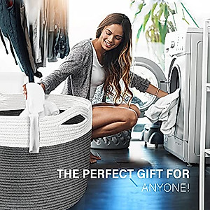 AivaToba Extra Large Cotton Rope Basket, Blanket Basket Living Room, Storage Basket for Organizing, 22” x 14” Toy Basket with Handles, Woven Basket for Towels, Pillows, Dirty Clothes Comforters