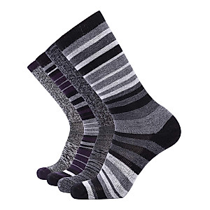 EnerWear 4 Pack Women's Merino Wool Outdoor Hiking Trail Crew Sock (US Shoe Size 4-10, Dark Purple/Black Stripe/Multi)