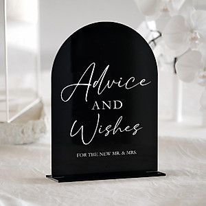 Acrylic Advice and Wishes Sign with Stand- 5"x7" Black Arch Acrylic Wedding Sign with Base,1/8" Thick | Modern Acrylic Table Sign for Wedding & Party (Black, 5x7 Inch)