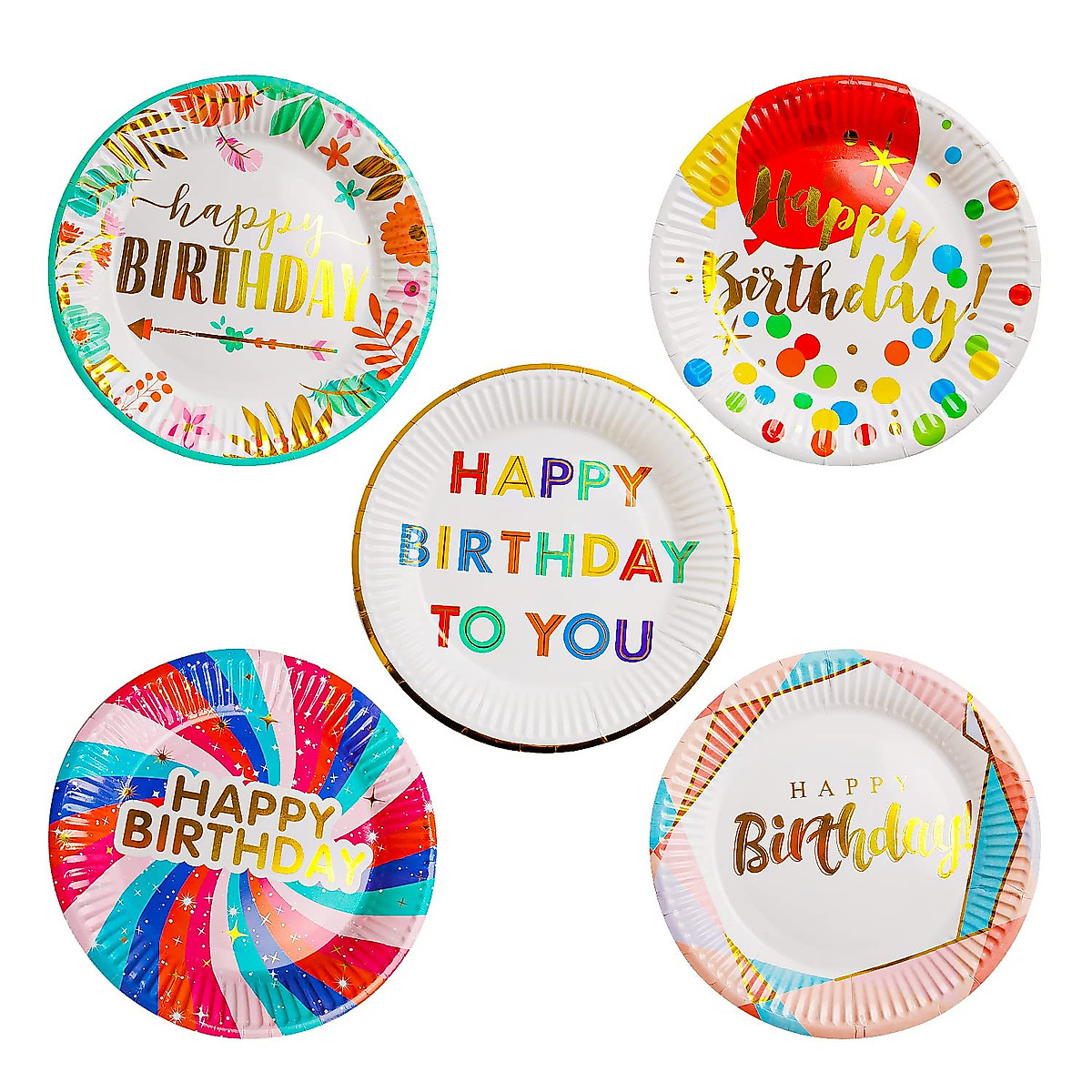 Rgontar 50 Pcs (7'') Happy Birthday Plates Colored Paper Plate Disposable Plate for Birthday Party Supplies