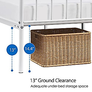 Yaheetech 14 Inch Queen Size Bed Frame Metal Platform Bed with Spindle Headboard Footboard/Mattress Foundation/No Box Spring Needed/Underbed Storage Space/Steel Slat Support/Easy Set up, White