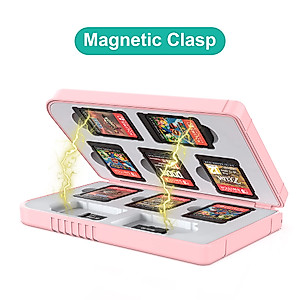 Leyu Smart Game Case for Nintendo Switch & Switch Lite,10 Slot Game Card Storage and 10 Slot SD Memory Card Protective Box, Slim and Portable (Pink)