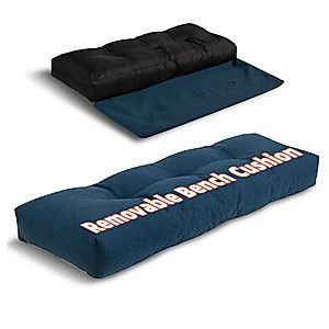 ROFIEJOX Bench Cushion 42 Inch - Sackcloth Fabric, High-Density Foam, Non-Slip Bottom, Soft Durable Indoor Tufted Long Seat Cushion for Window Garden Furniture (Navy Blue, 42x16x4 Inch)