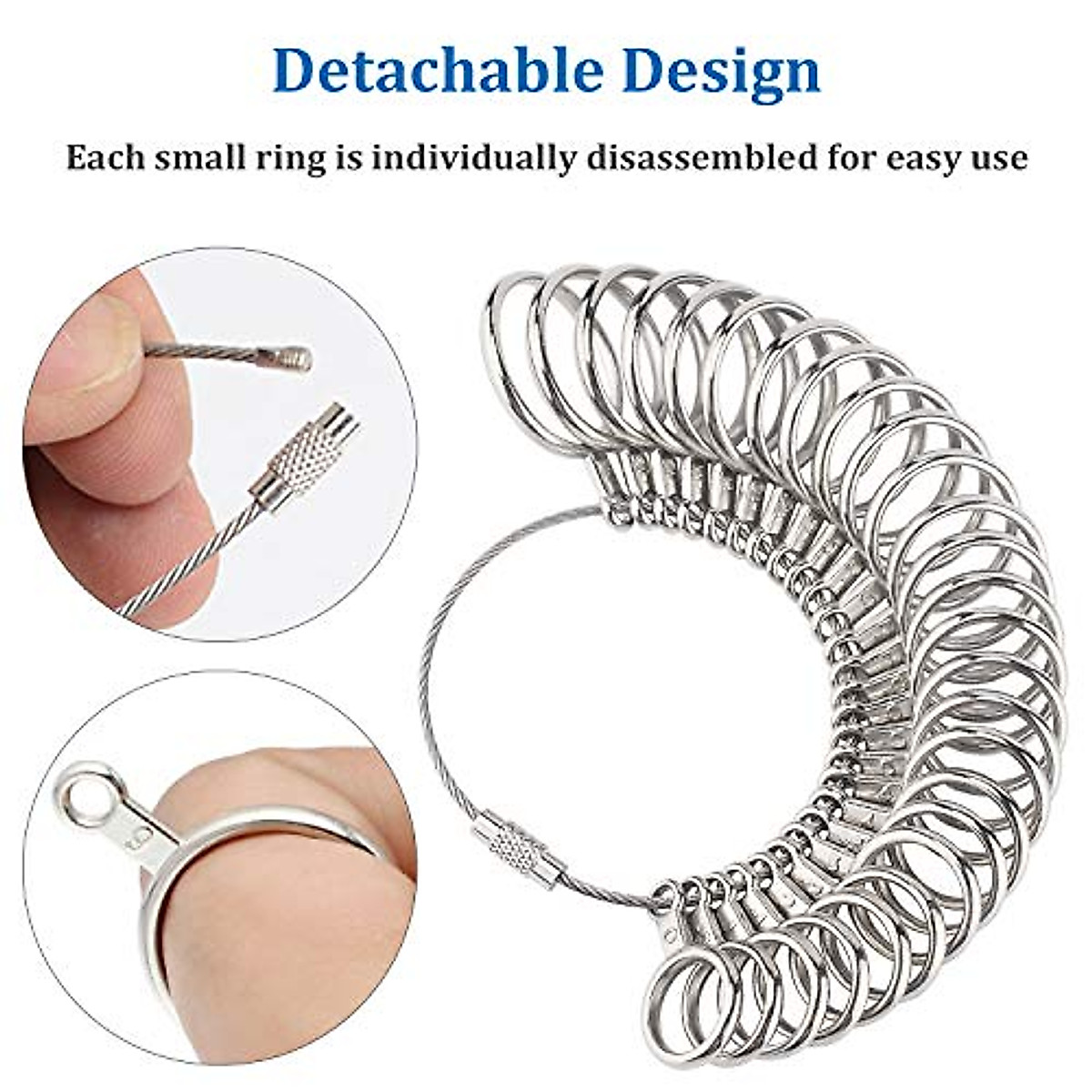 Jewelry Sizers Stainless Iron Ring Sizer Finger Ring Sizing Measuring Tool Ring Sizer Gauge Set Circle Models with Plastic Ring Sizer Belt