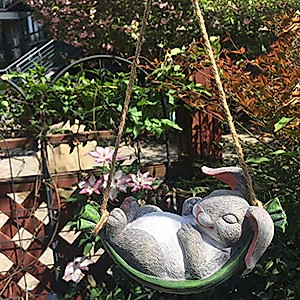 XAUIIO Resin Swing Rabbit Garden Statue Simulation Gray Outdoor Garden Landscape Hanging Decoration Creative Home Animal Statue Gifts