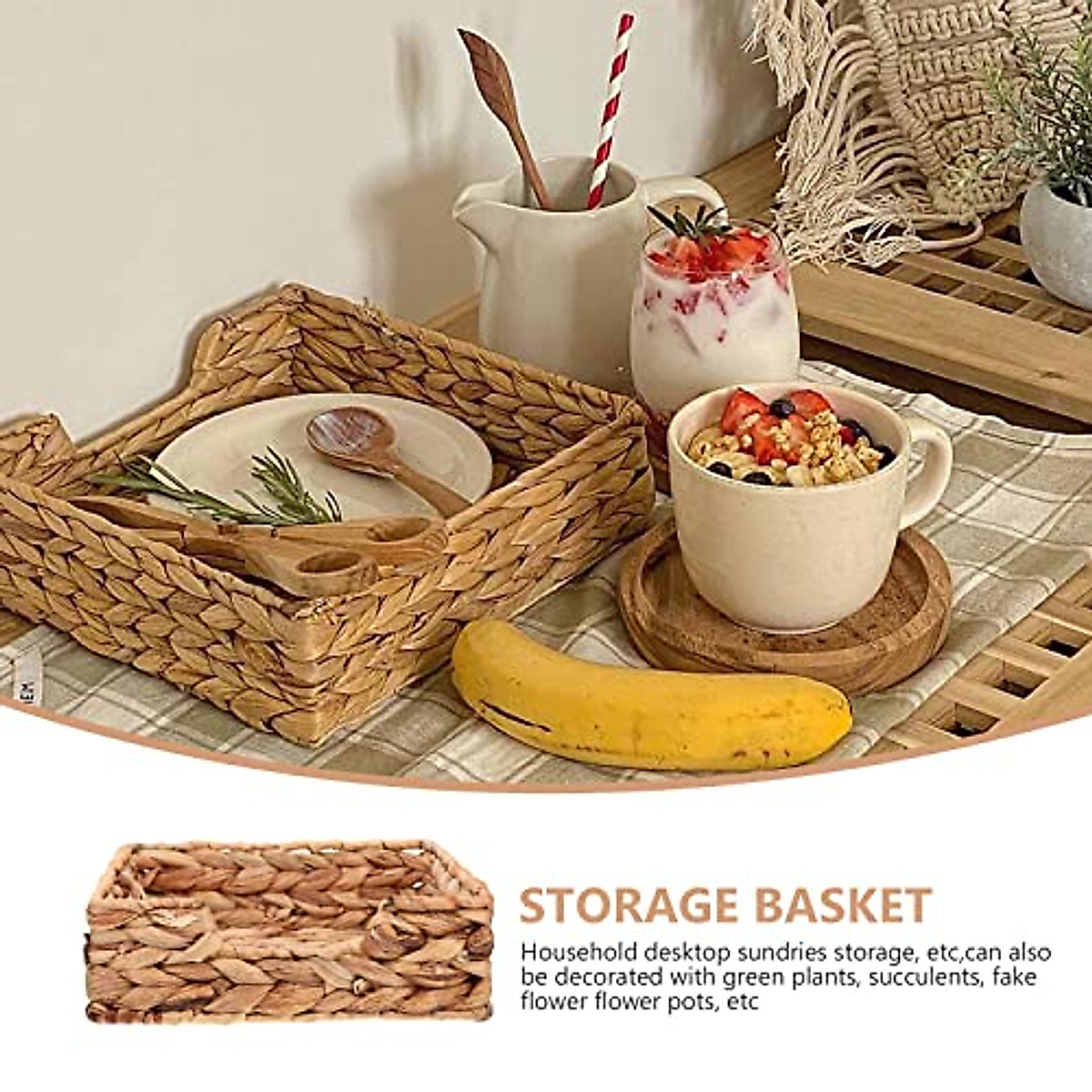 Cabilock Pastoral Style Water Hyacinth Grass Woven Storage Basket Grass Woven Basket