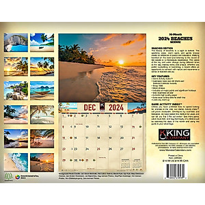 2024 Beaches Scenic Wall Calendar 16-Month X-Large Size 14x22, Best Beach Paradise Calendar by The KING Company-Monster Calendars