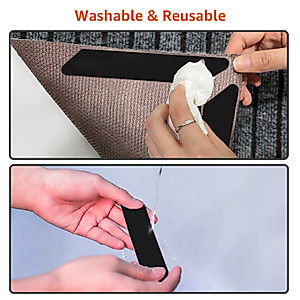 ZONGOOL 12 PCS Rug Tape, Reusable Washable Carpet Tape, Double Sided Non-Slip Rug Pads for Hardwood Floors, Rug Stoppers for Area Rugs, Black