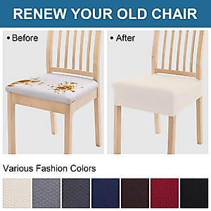 smiry Stretch Jacquard Seat Covers for Dining Room Chairs Set of 4, Removable Washable Chair Seat Protector Slipcovers, No Rear Covers, Beige