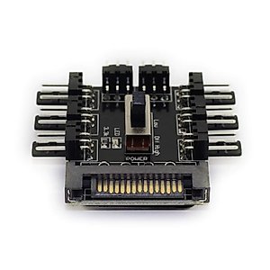 Maxmoral 1-Pack 8 Way PC Fan Hub 3Pin Computer Cooling Fan 2 Level Speed Controller PCB Adapter SATA 1 to 8 Multi Way Splitter