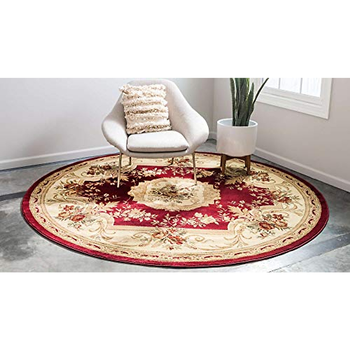 Unique Loom Versailles Collection Traditional Classic Floral Motif Area Rug (8' 0 x 8' 0 Round, Burgundy/ Ivory)